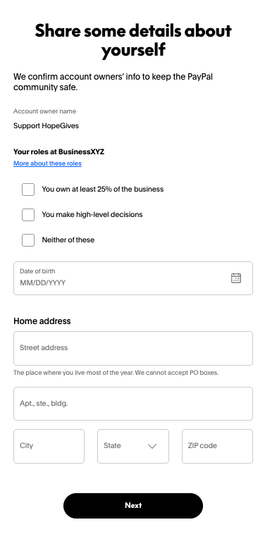 Set up PayPal as an Organization