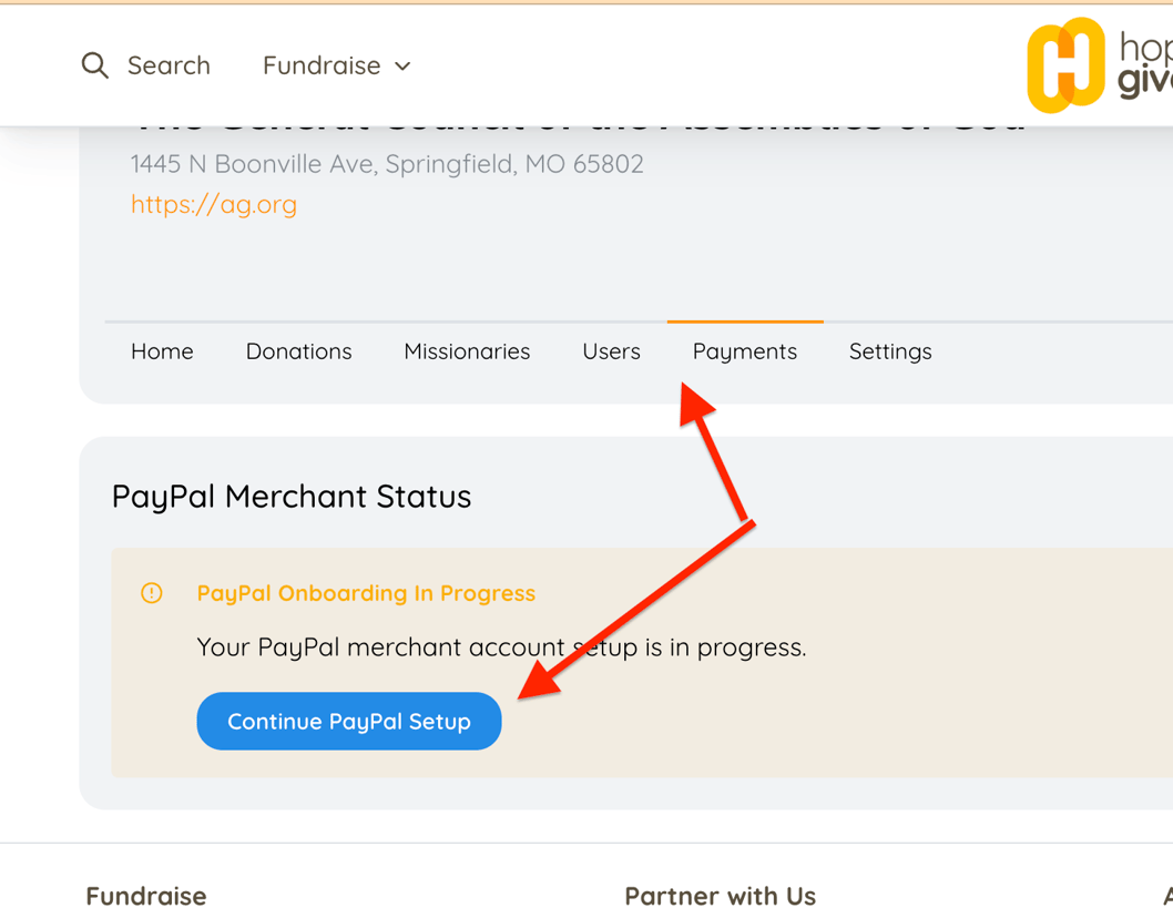 Set up PayPal as an Organization